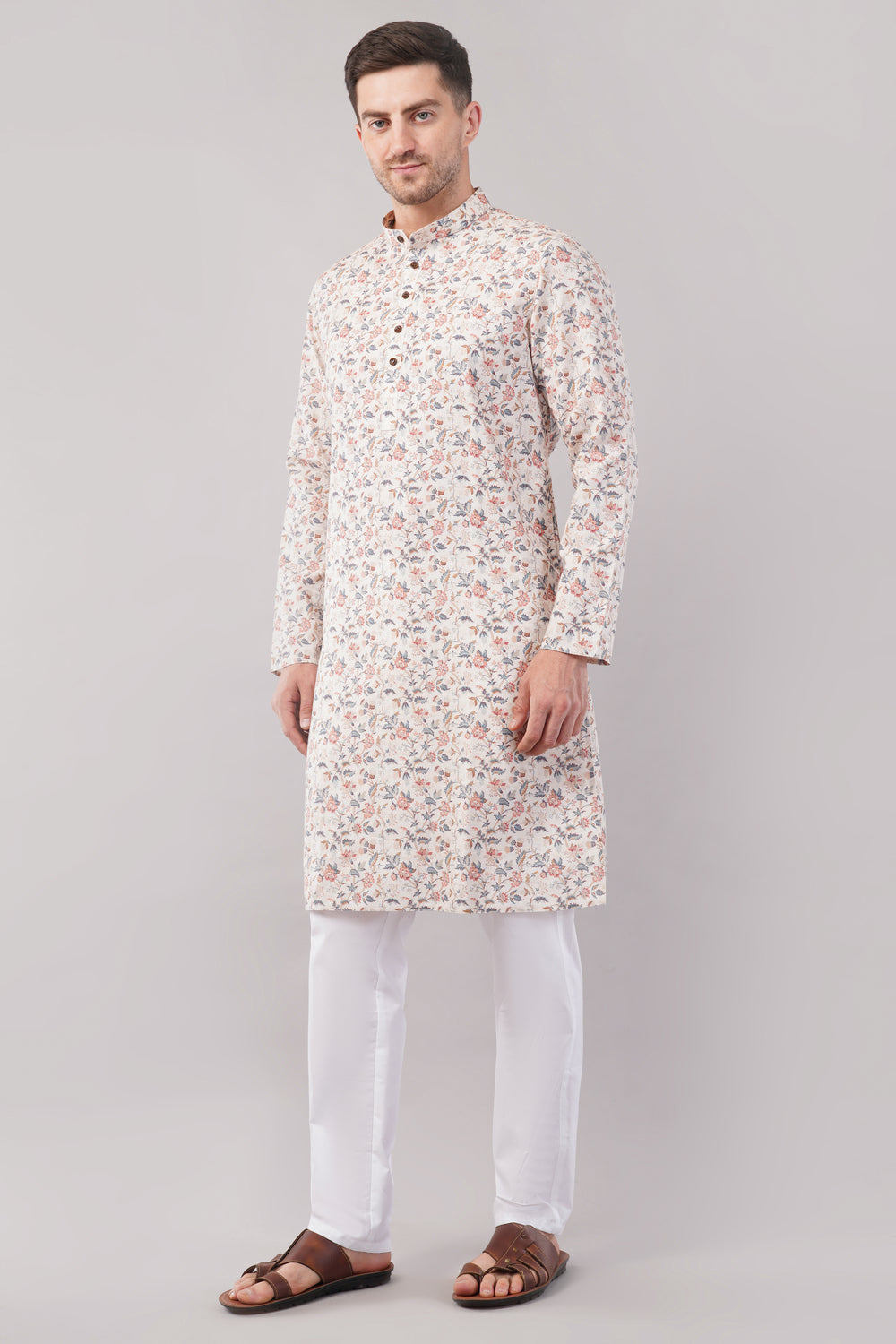 Soul Armor Floral Print Cotton Long Sleeve Straight Kurta set